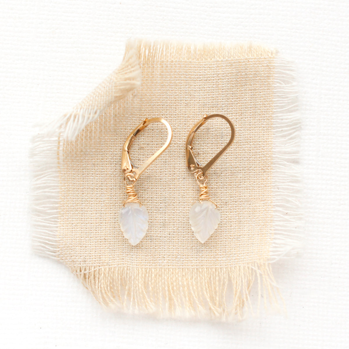 Moonstone Leaf Gold Earrings– Sarah DeAngelo Jewelry